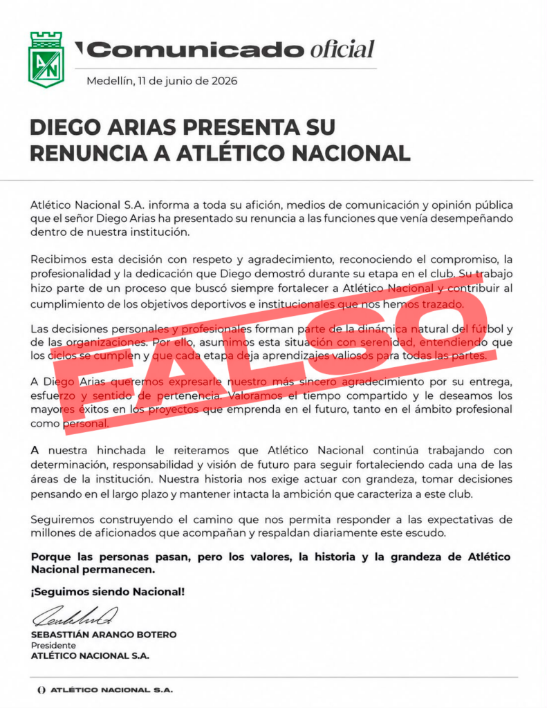 Comunicado Oficial: Información falsa | Atlético Nacional